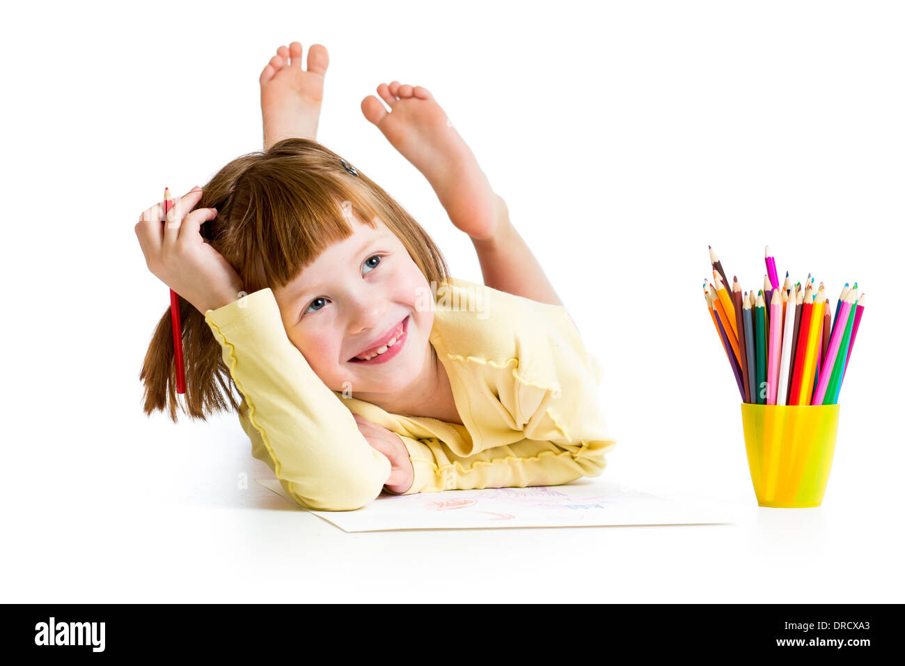 kid girl drawing with pencils Stock Photo - Alamy