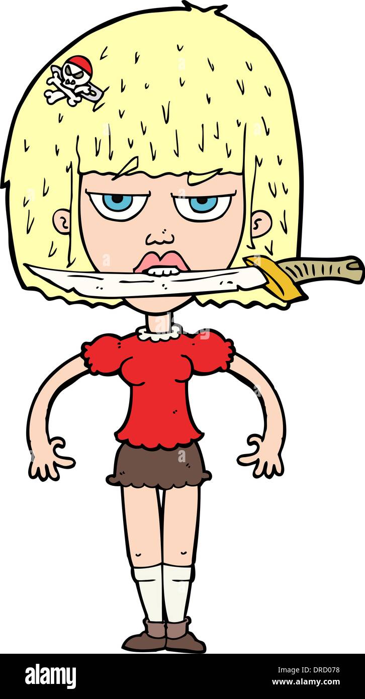 cartoon woman with knife between teeth Stock Vector Image & Art - Alamy