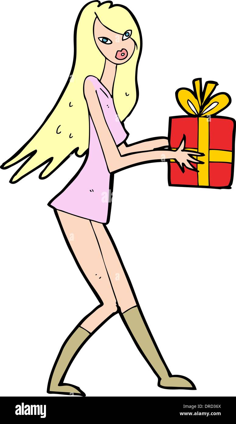 cartoon fashion girl with present Stock Vector Image & Art - Alamy