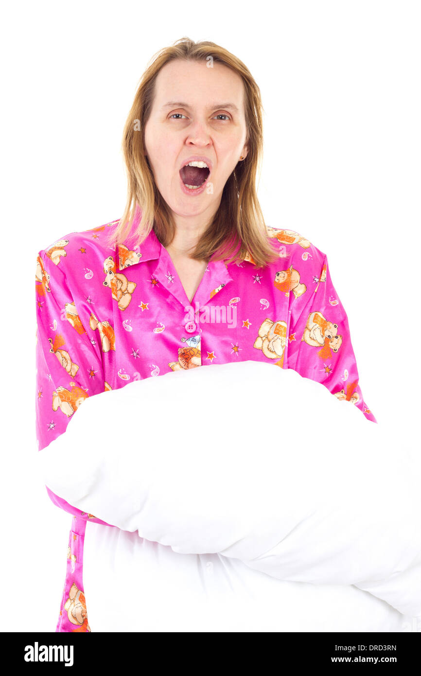 Blond woman very tired after long hours at work Stock Photo - Alamy