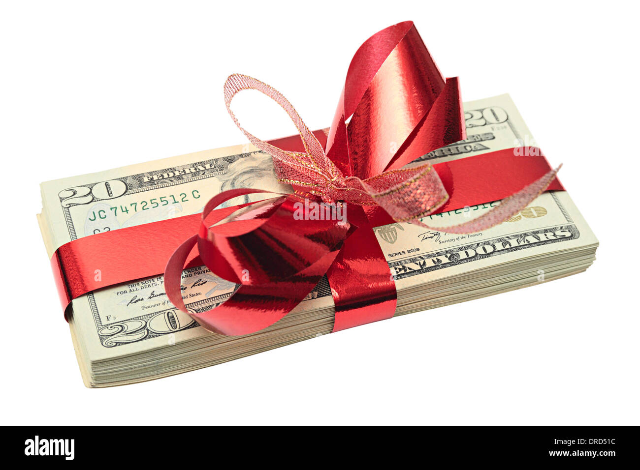 Dollars tied up by a red ribbon with bow-knot Stock Photo - Alamy