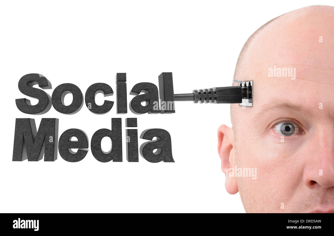 a man connected with a direct line to the social network Stock Photo ...