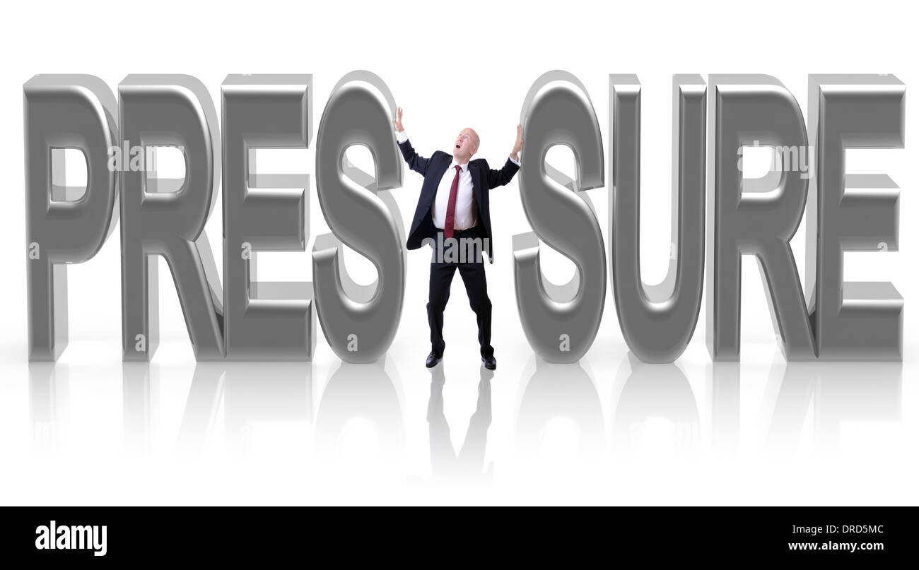 A businessman squashed by pressure isolated on a whit background Stock ...