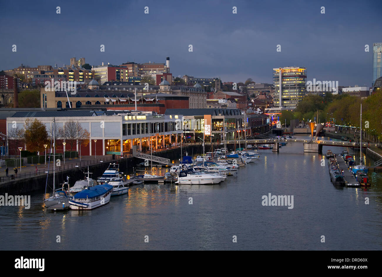 Bristol (UK) docks showing the Centre, cranes, The Mathew ship and John ...