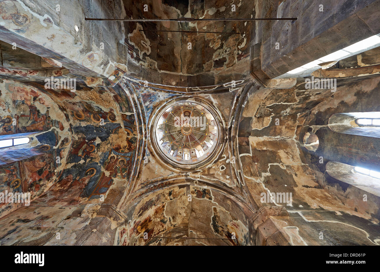 interior shot with wall paintings in orthodox Pitareti Monastery ...