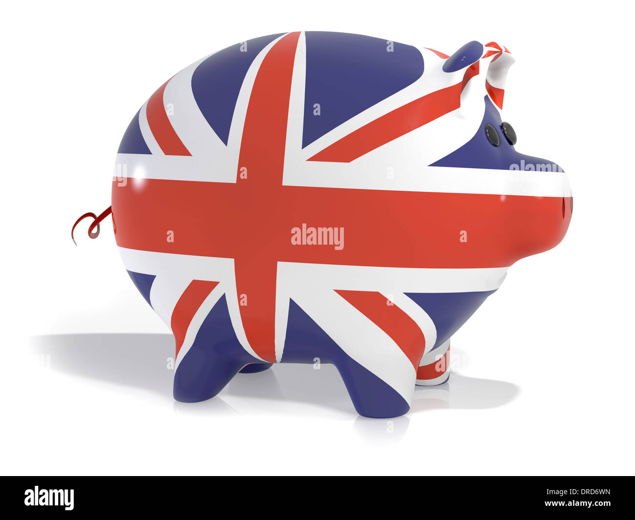 Piggy back covered in union jack colours isolated on a white background ...