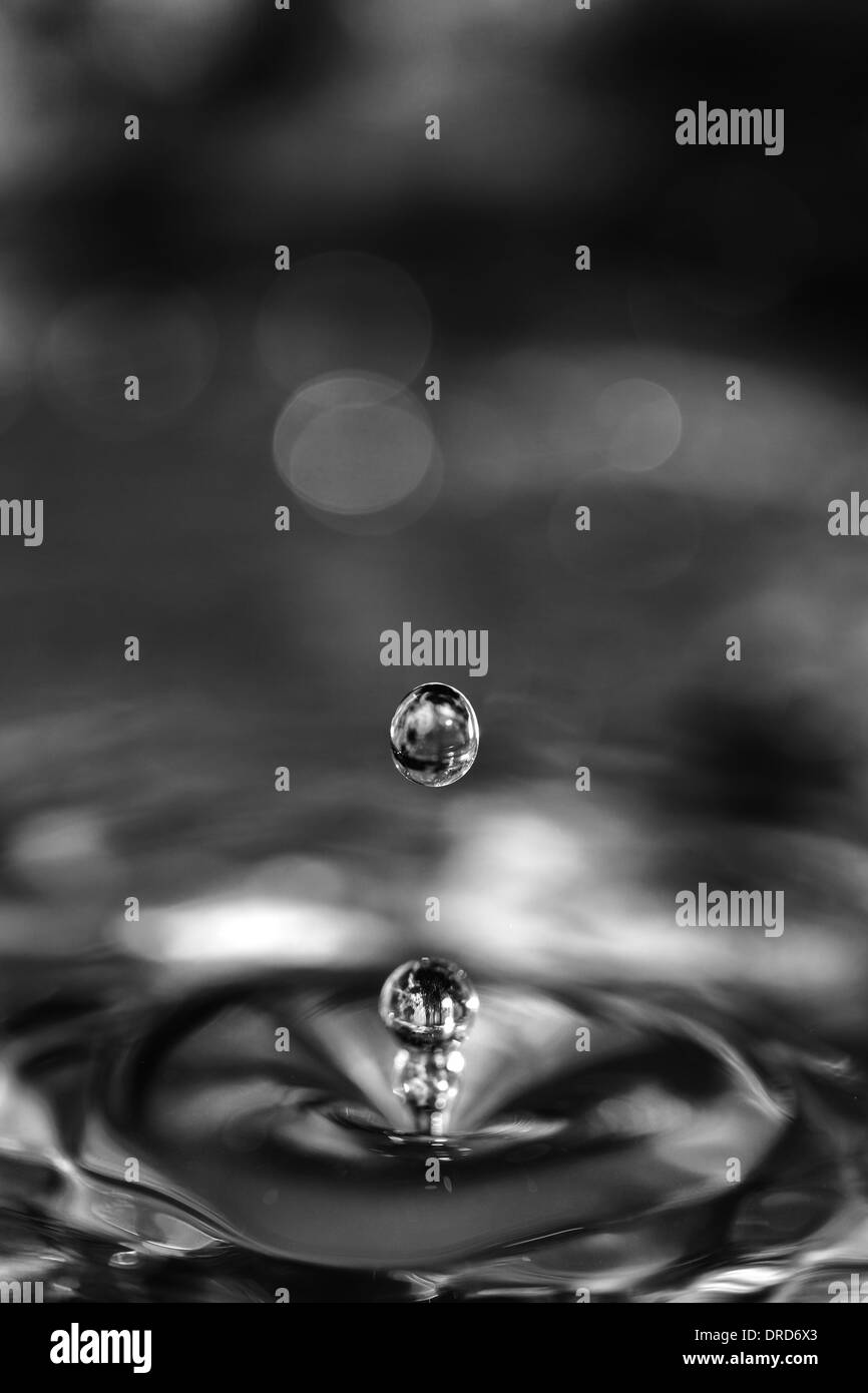 Pearl-like water-drops rebound from the surface of a pool of water ...