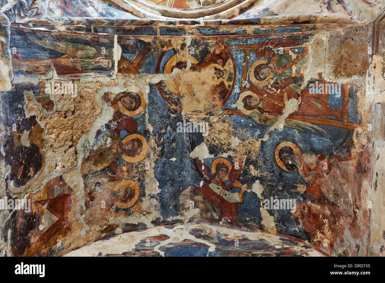 interior shot with wall paintings in orthodox Pitareti Monastery ...