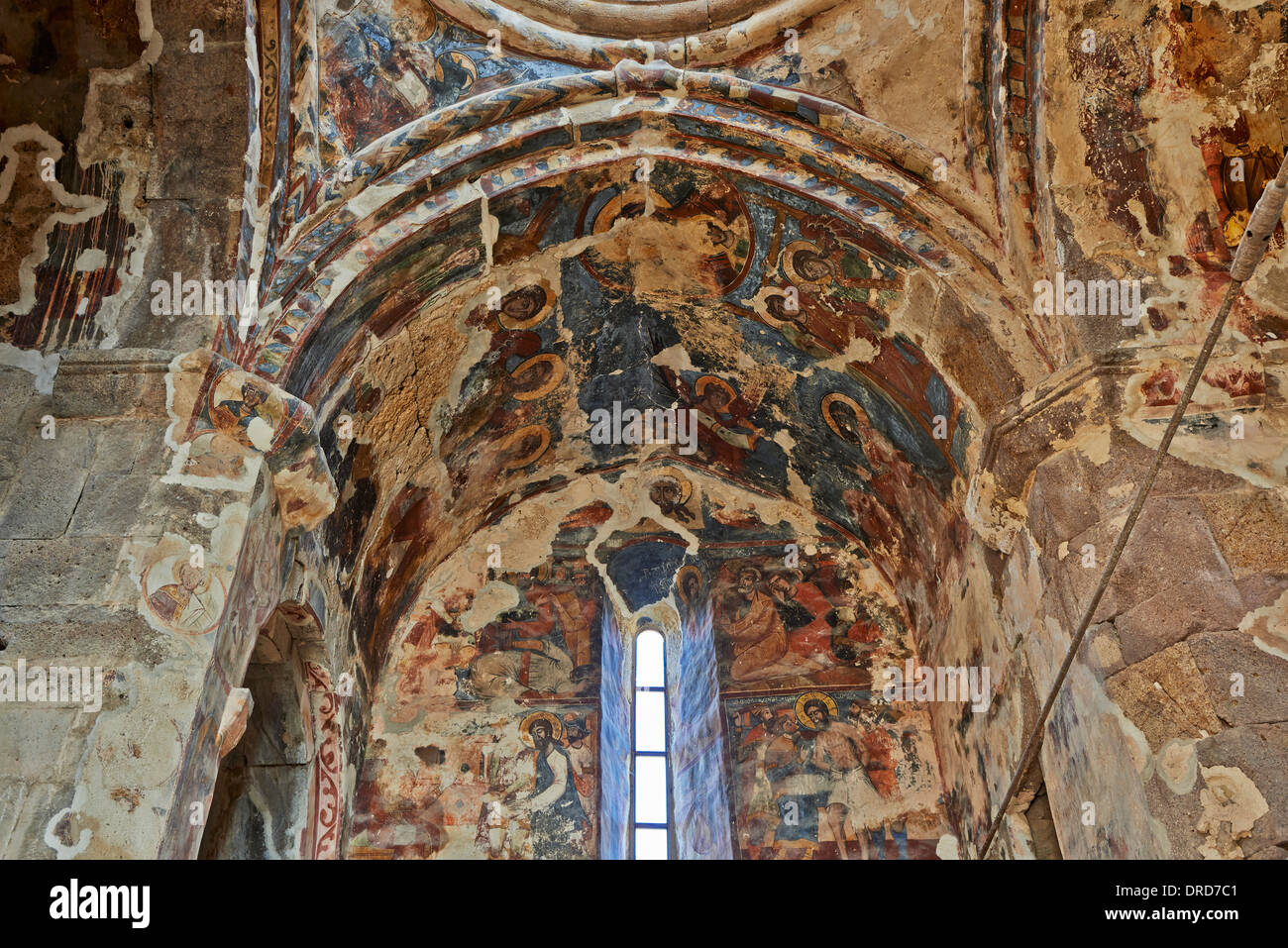 interior shot with wall paintings in orthodox Pitareti Monastery ...