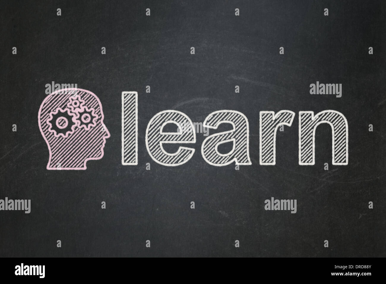 Education concept: Head With Gears and Learn on chalkboard background ...