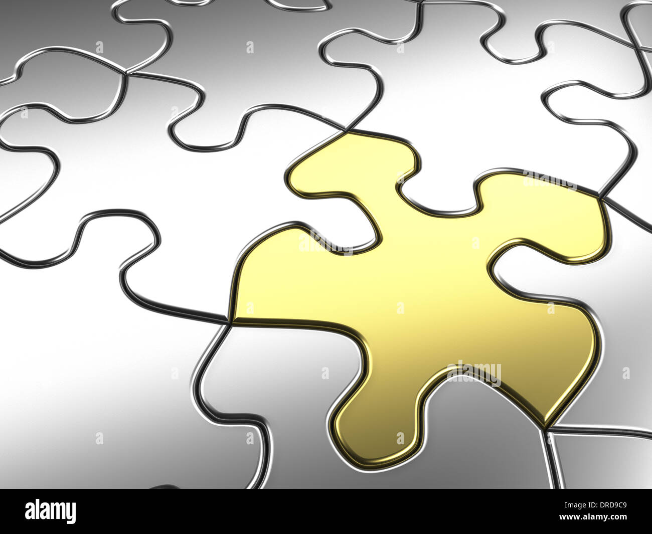 gold puzzle piece in silver jigsaw set Stock Photo - Alamy