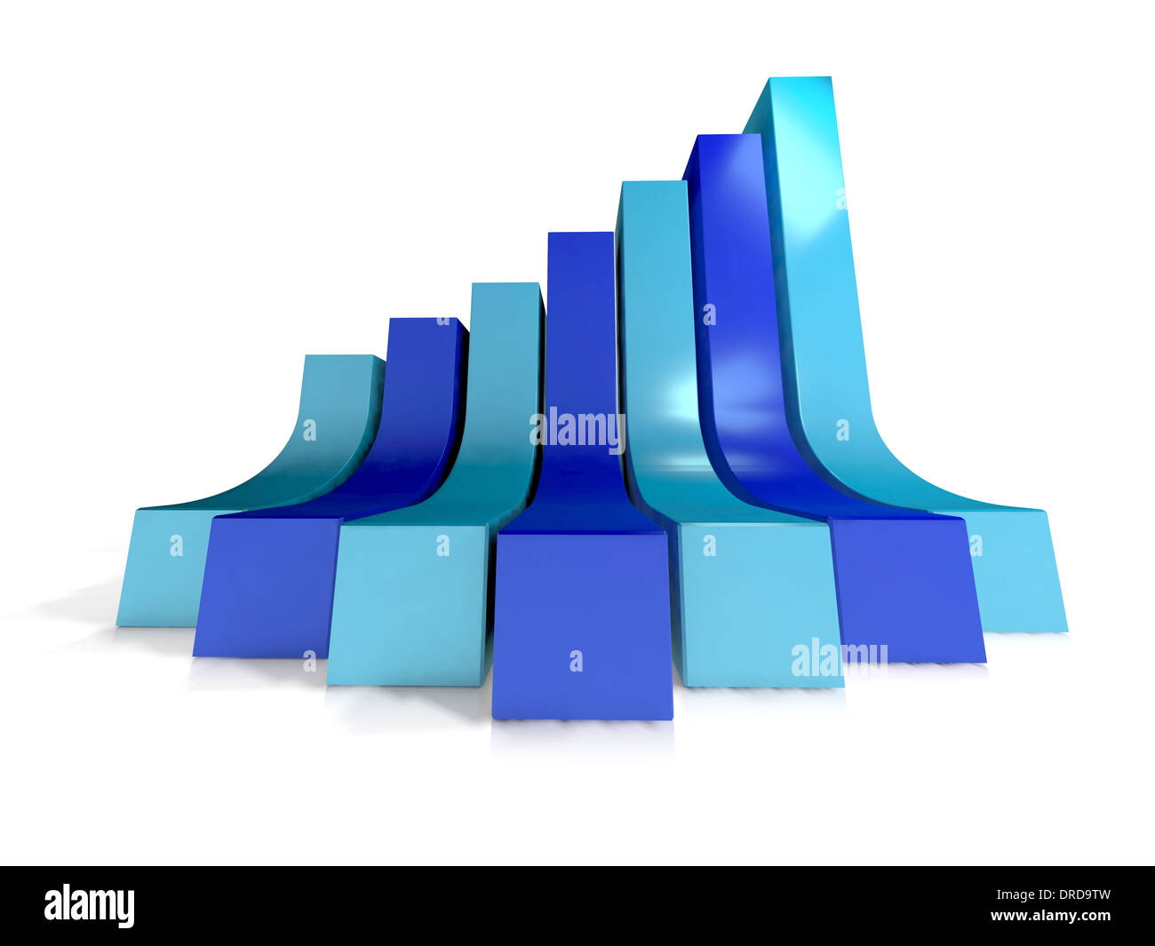 three dimensional growth bar chart in blue isolated on a white ...