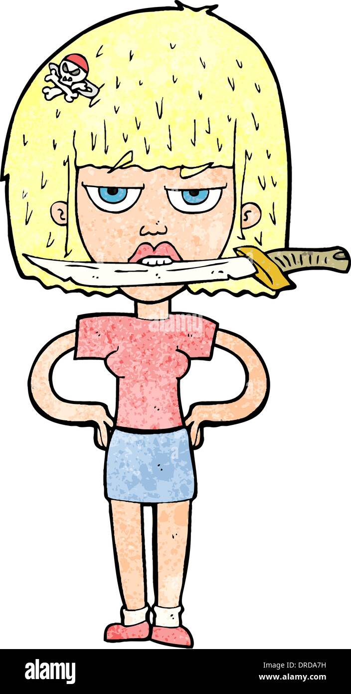 cartoon woman with knife between teeth Stock Vector Image & Art - Alamy