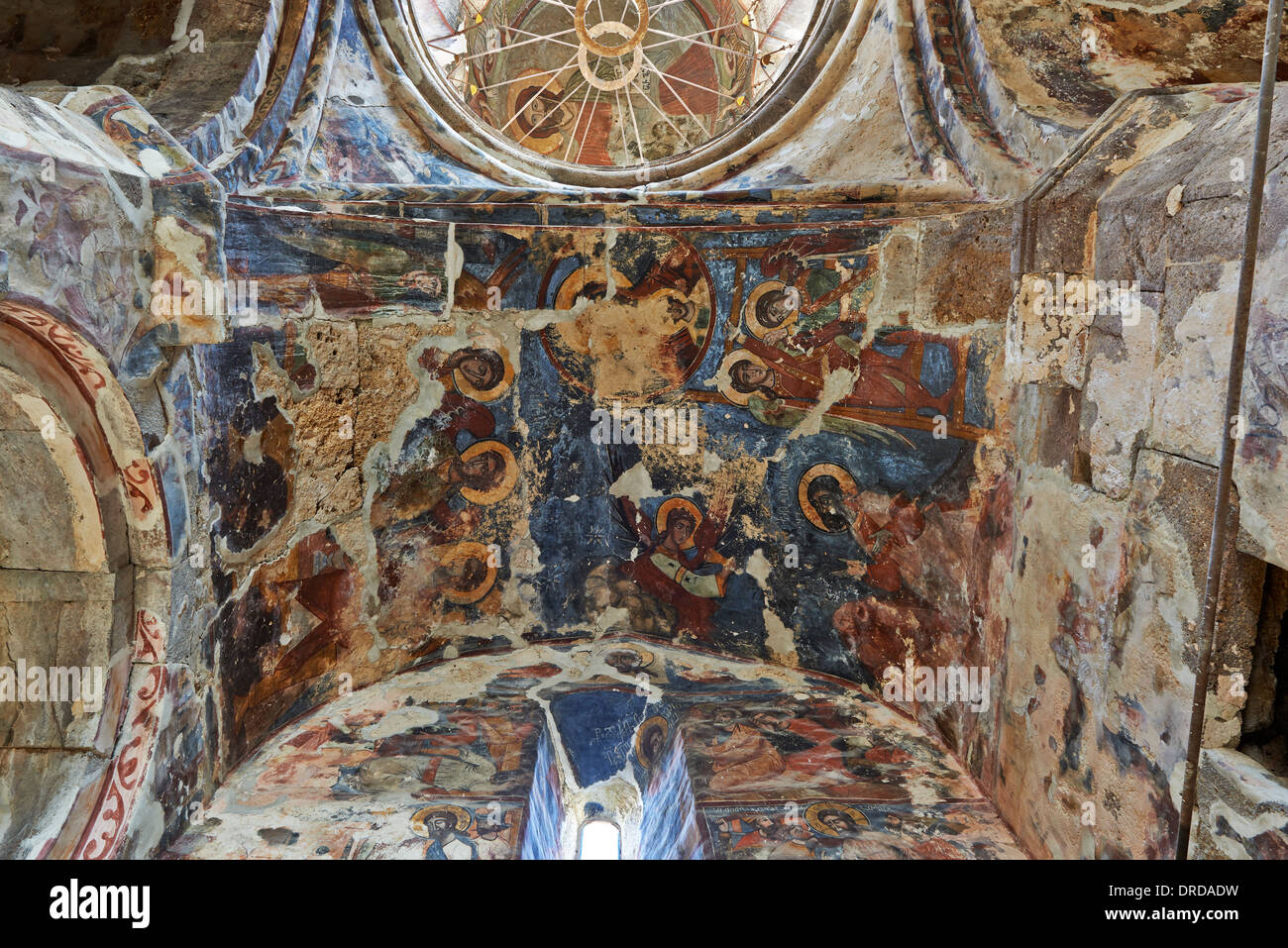 interior shot with wall paintings in orthodox Pitareti Monastery ...