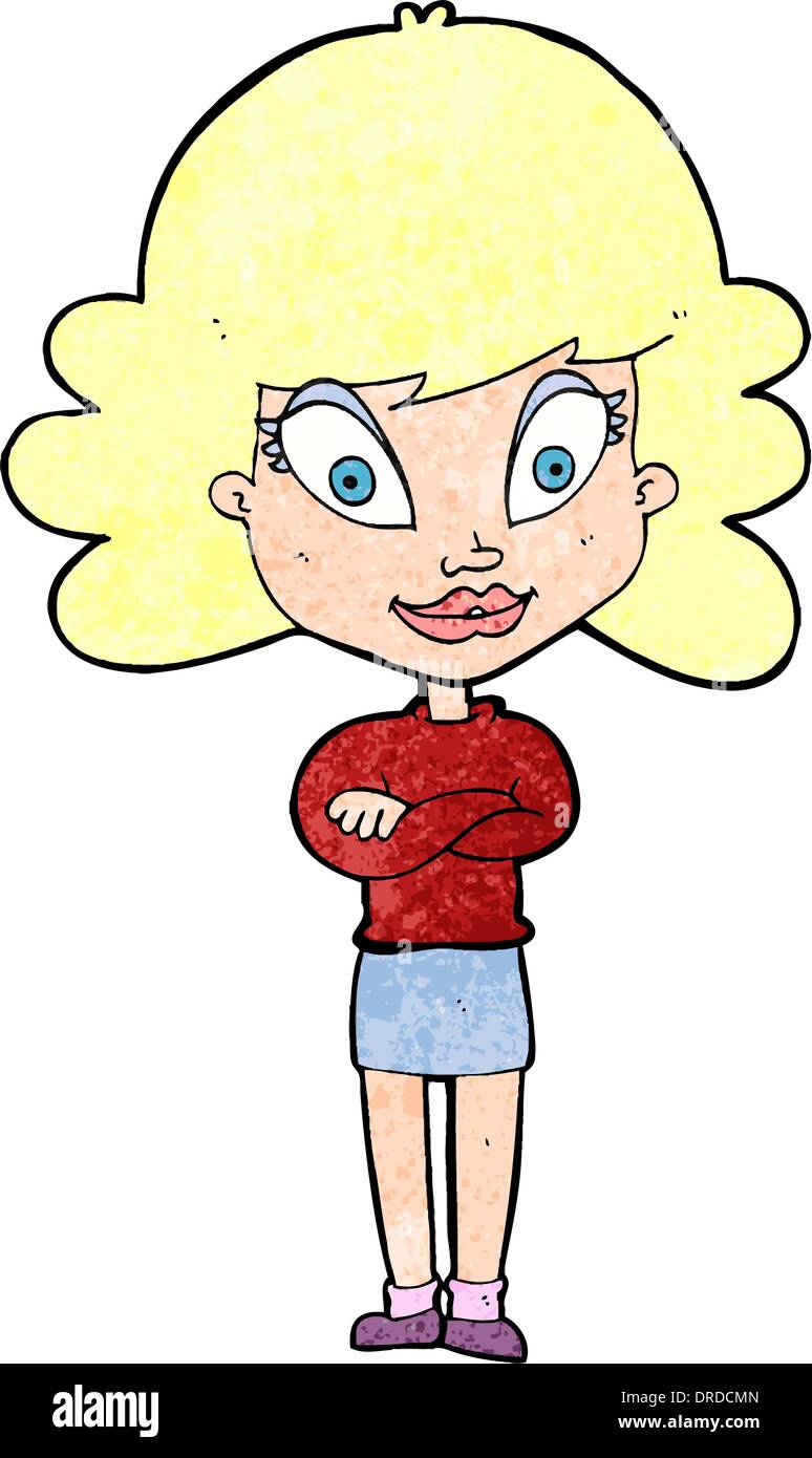 cartoon happy woman with folded arms Stock Vector Image & Art - Alamy