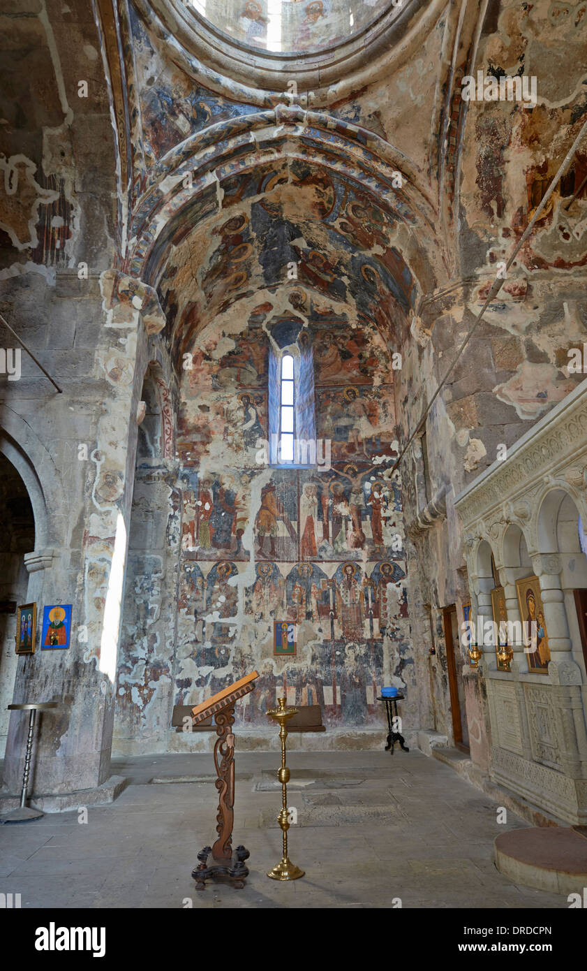interior shot with wall paintings in orthodox Pitareti Monastery ...