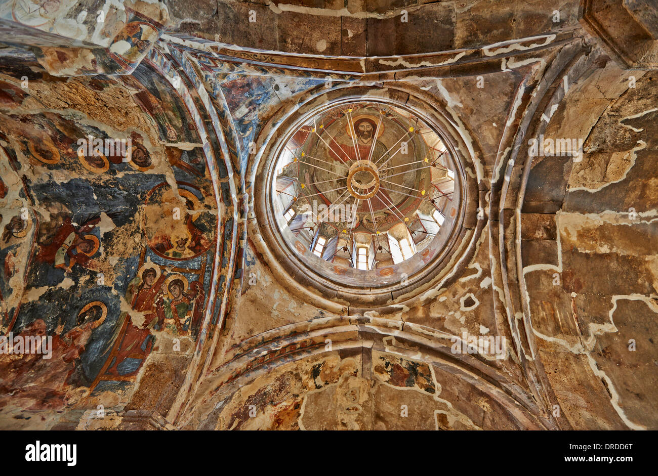 interior shot with wall paintings in orthodox Pitareti Monastery ...