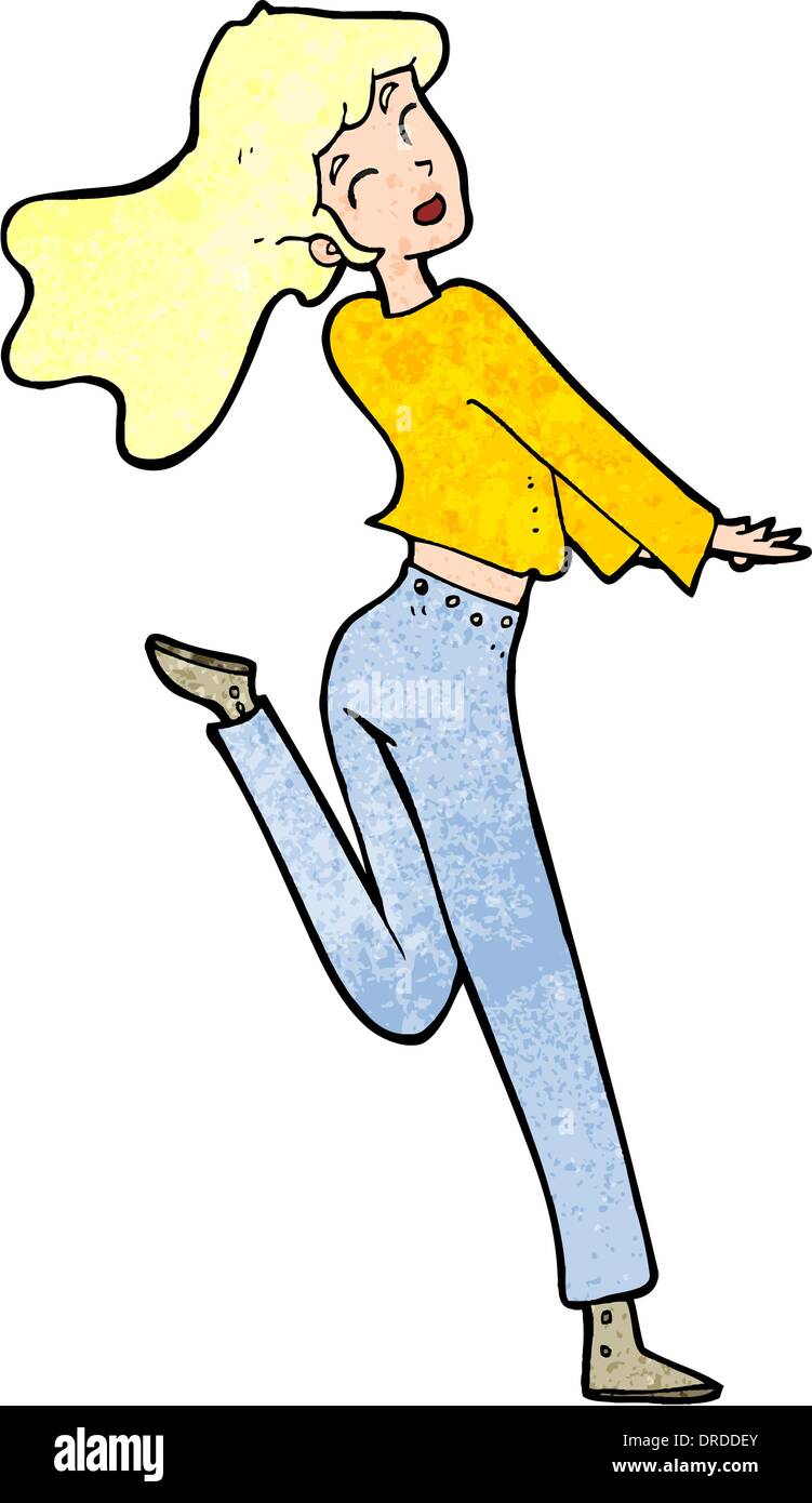 cartoon happy girl kicking out leg Stock Vector Image & Art - Alamy