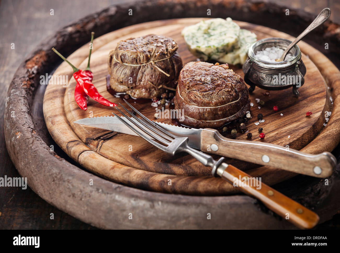 Beef steak filet mignon and butter with herbs Stock Photo - Alamy