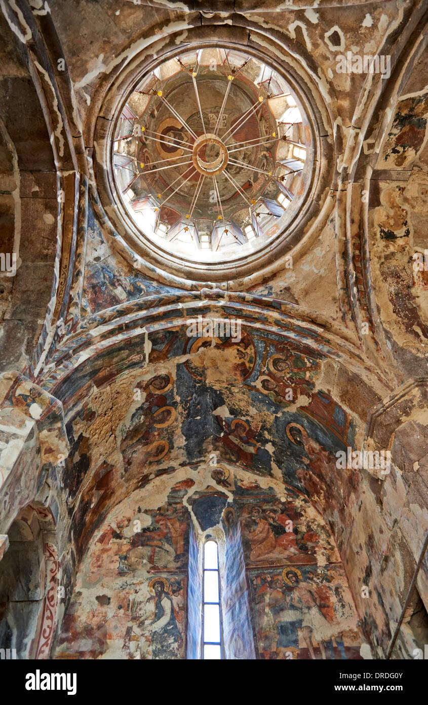 interior shot with wall paintings in orthodox Pitareti Monastery ...