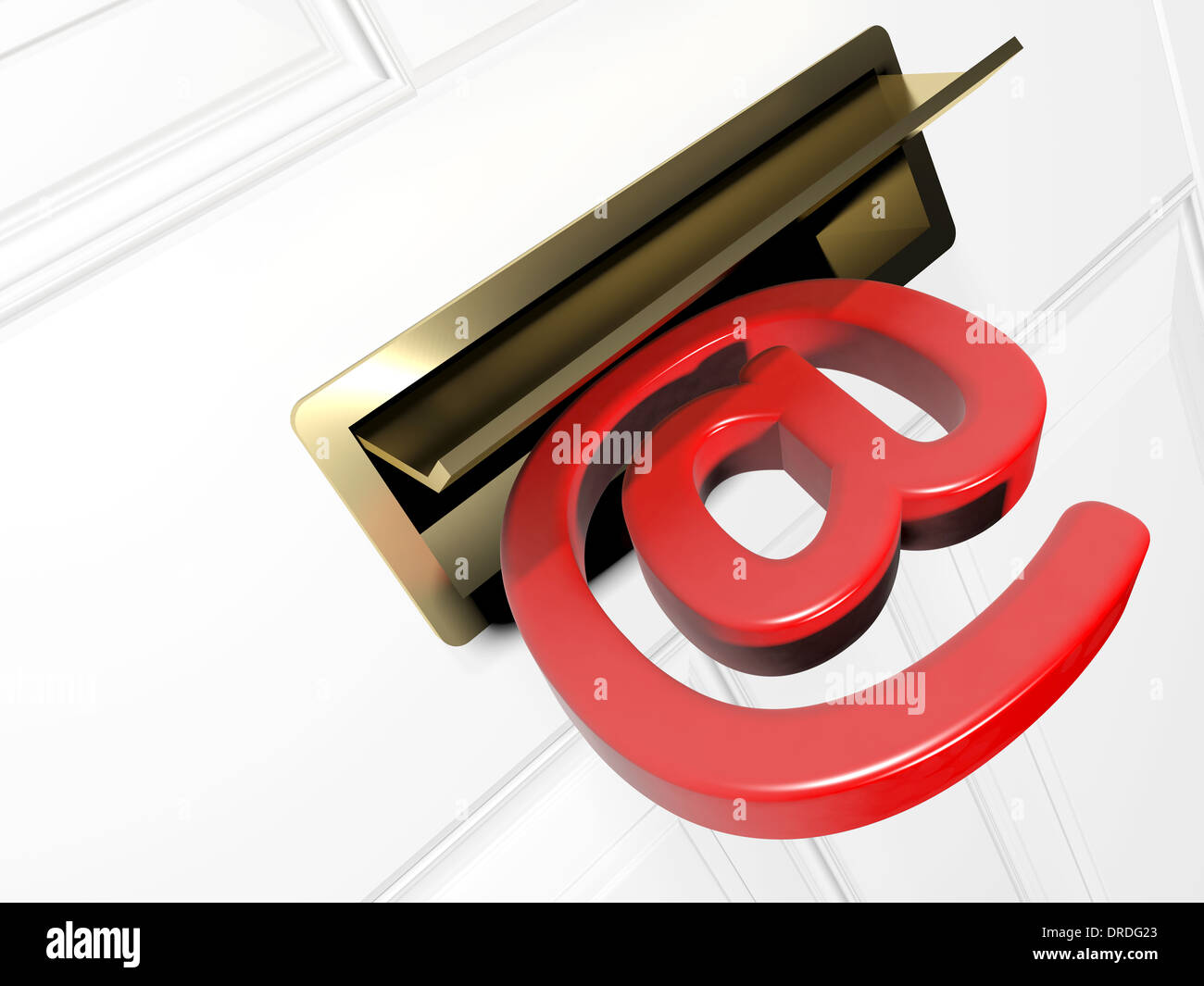 Concept of delivering an email with an at symbol going through a letter ...