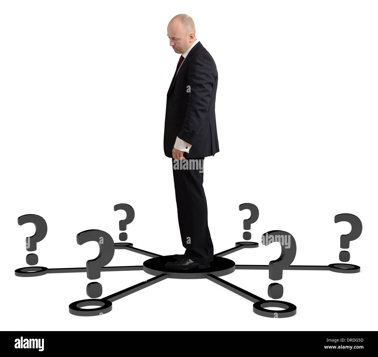 a man thinking for which way to go isolated on a white background Stock ...