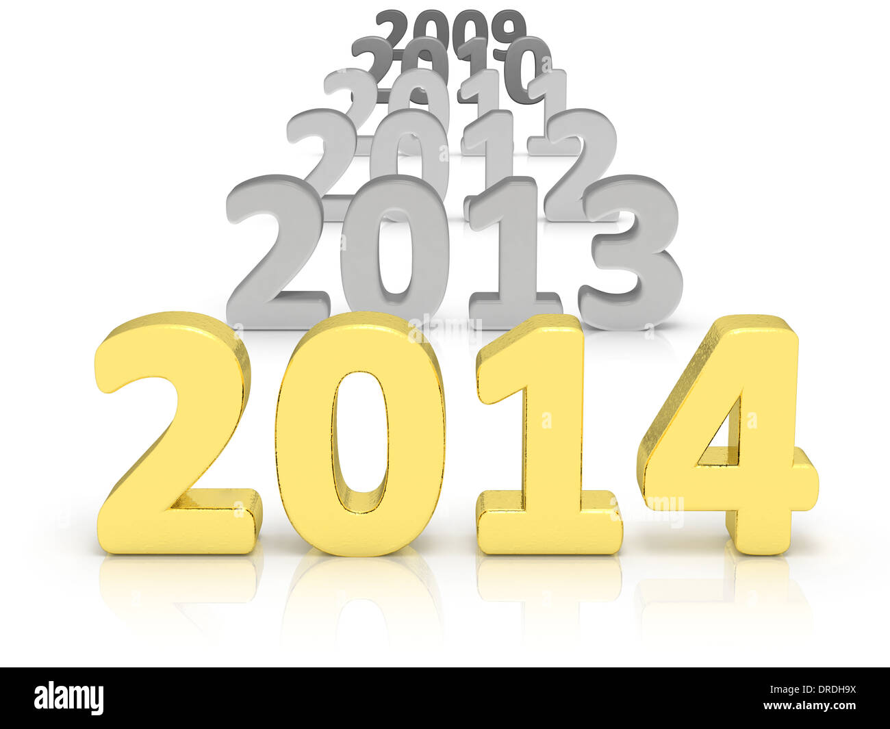 changing years from past to 2014 in gold isolaed on a white background ...