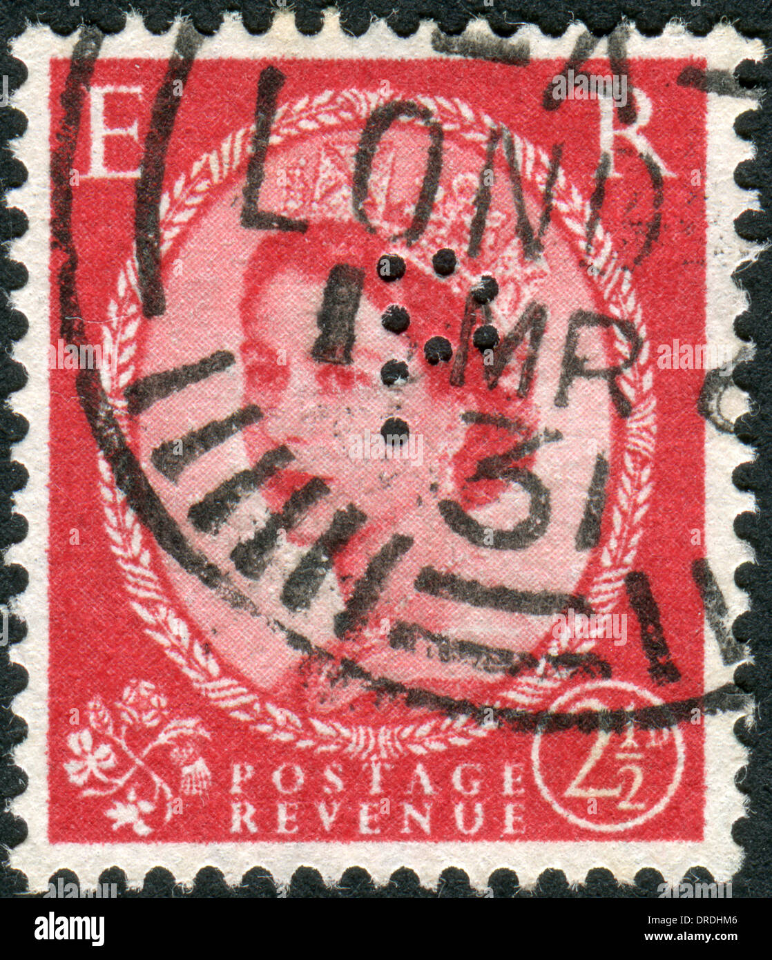 UNITED KINGDOM - CIRCA 1952: Postage stamp printed in the UK (perfin "P ...