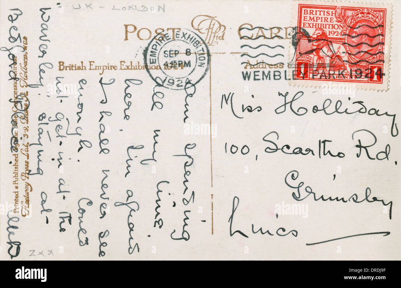 Vintage Postcard Back With Stamp