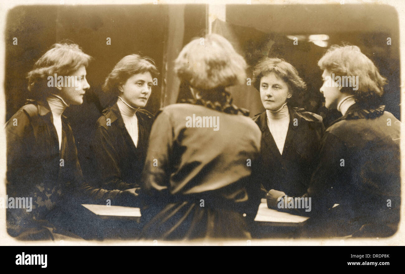 Same woman in five different poses in the one shot Stock Photo - Alamy