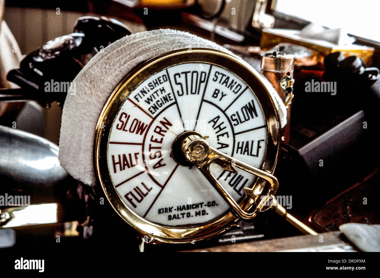 A ship’s engine order telegraph (E.O.T.) on the bridge of a vessel ...