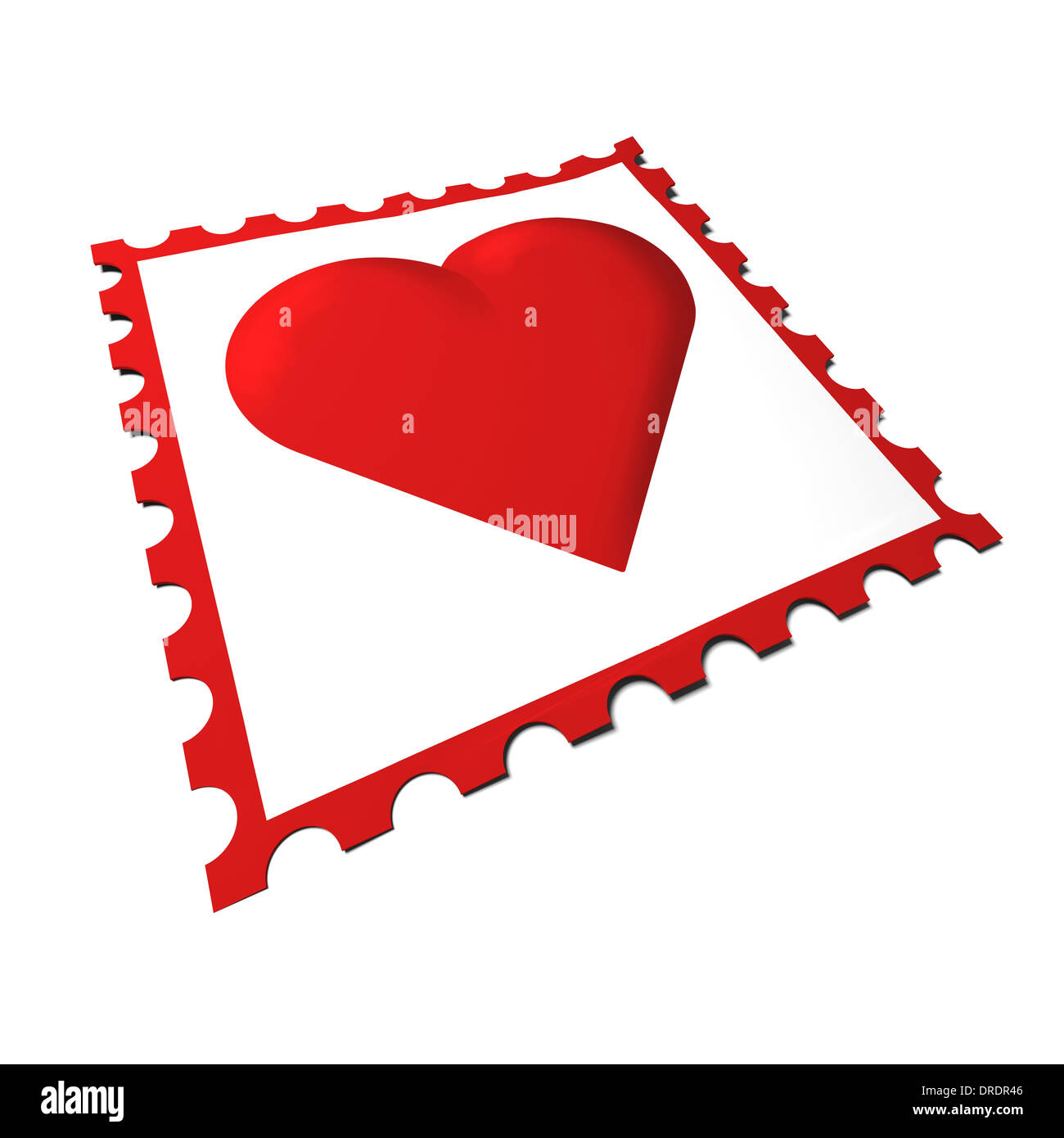 A heart stamp for a love letter on Valentine's Day isolated on a white ...