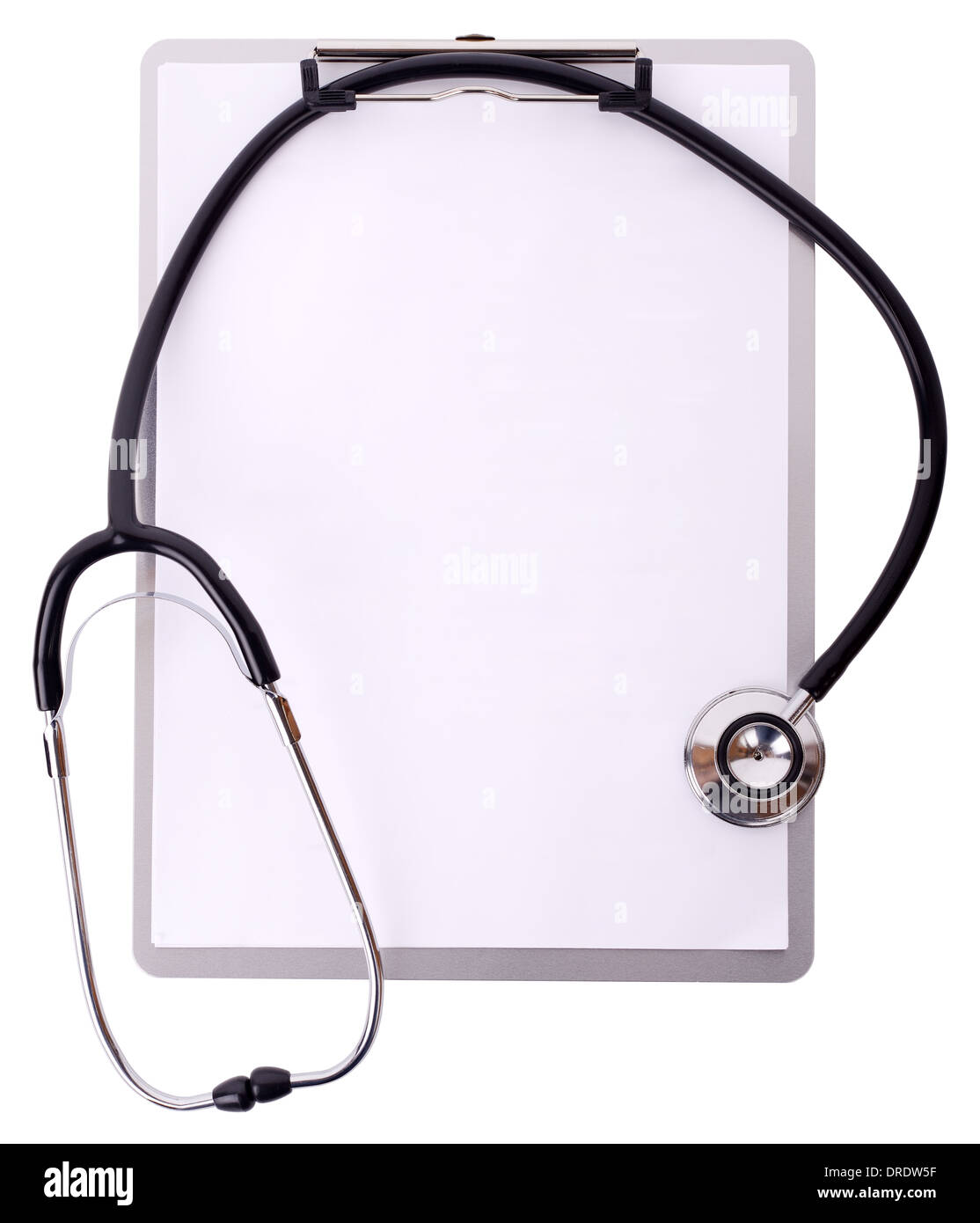 Making medical notes a stethoscope on a clipboard isolated on white ...