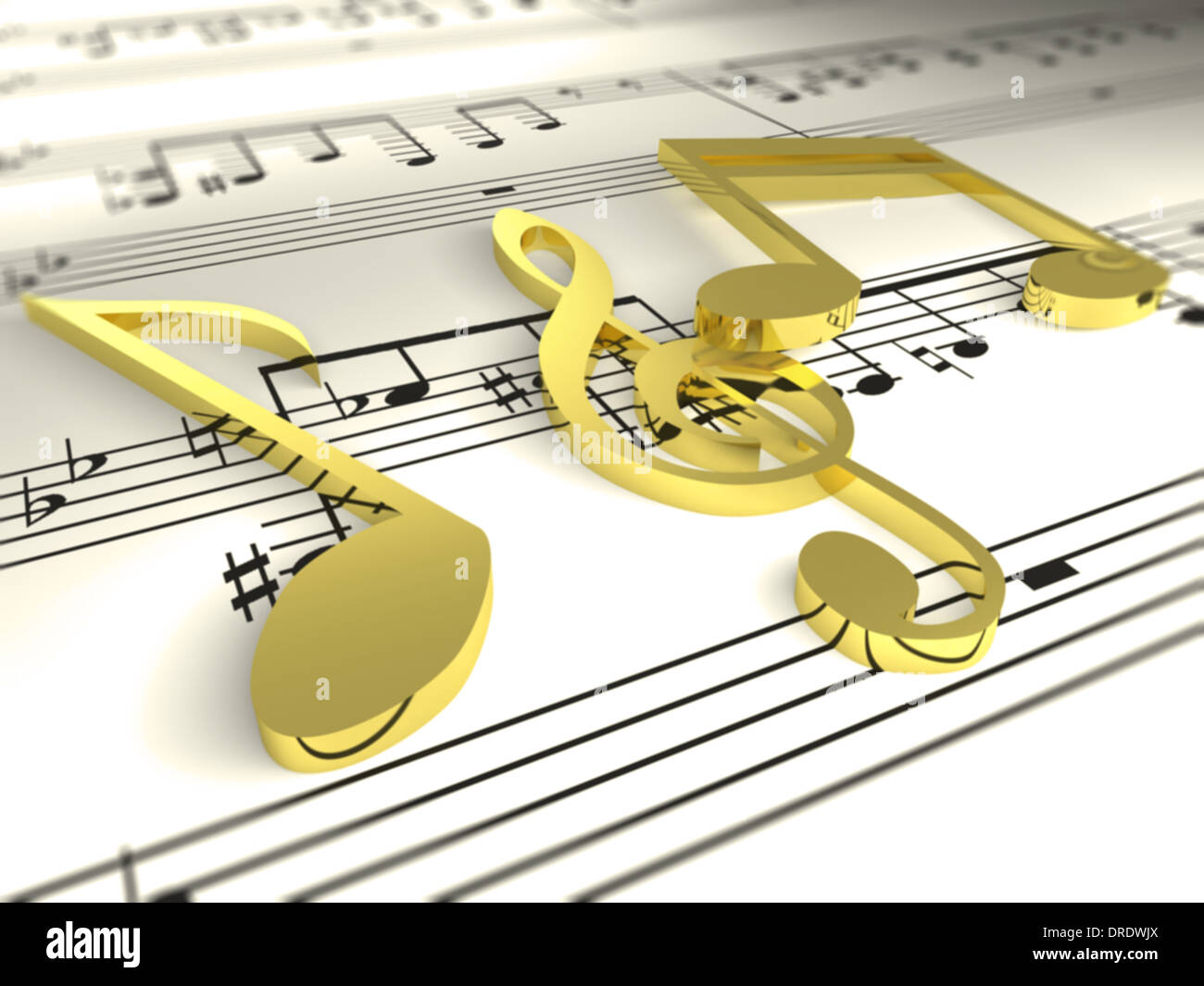 Music notes on sheet music background Stock Photo - Alamy