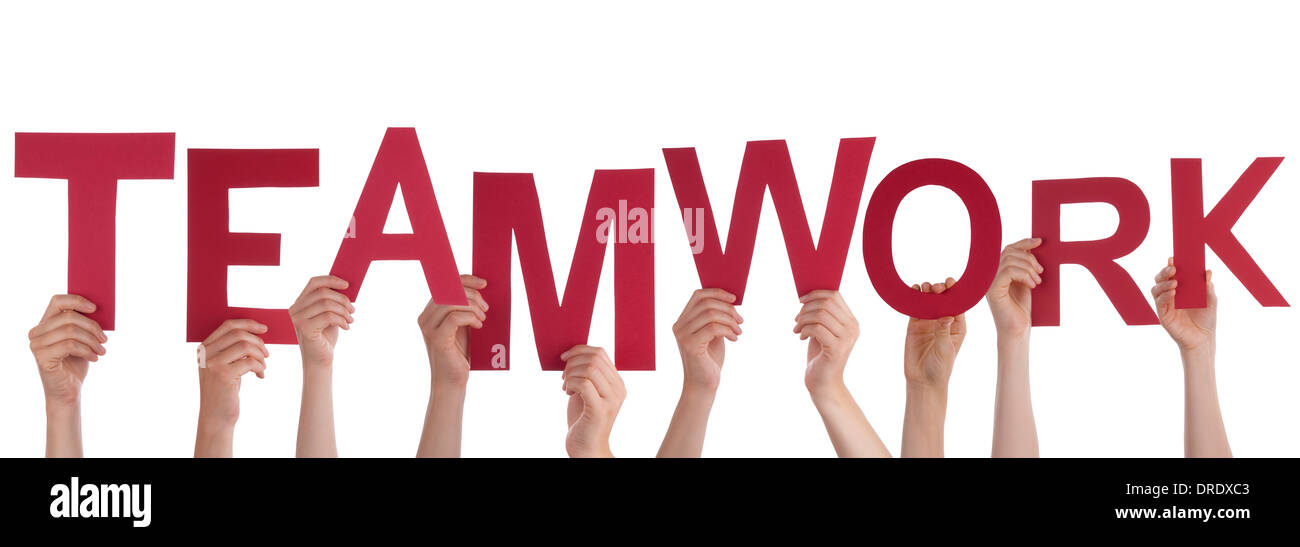 Many Hands Holding the Red Letters Teamwork, Isolated Stock Photo - Alamy