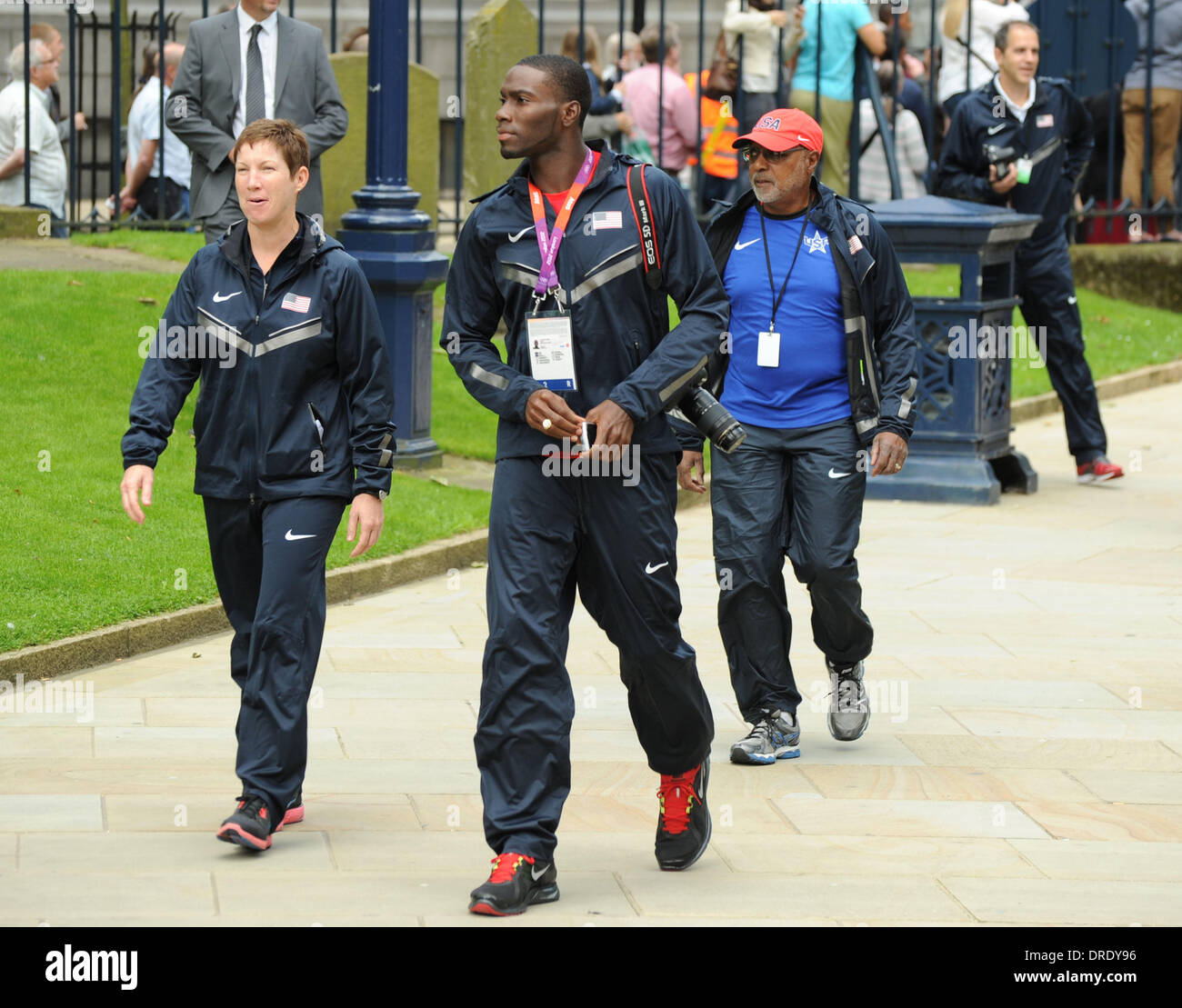 Kerron Clement Members and coaches of the Olympic USA and Jamaican ...