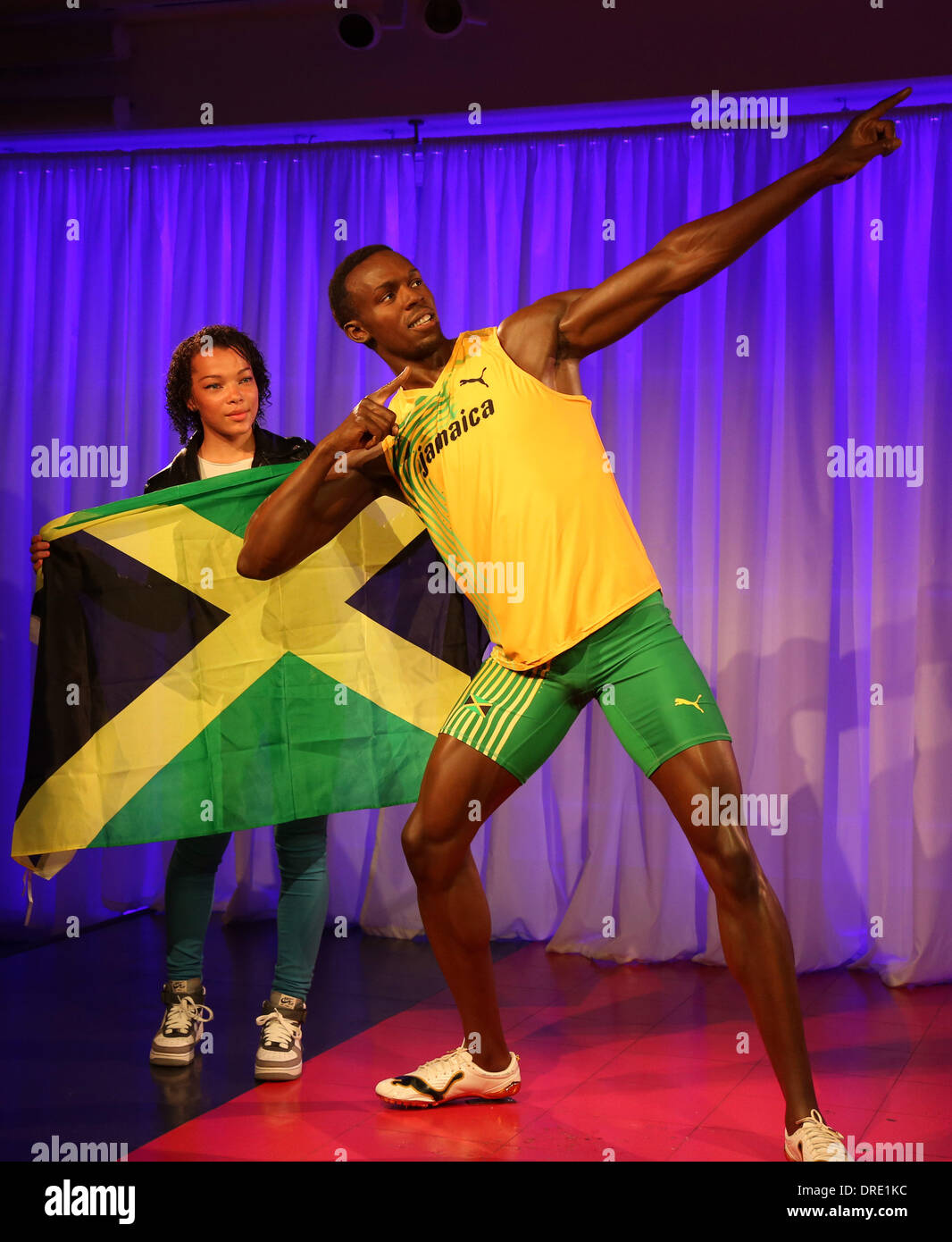 Sorcha Gavin poses with figure Usain Bolt waxwork figure launch at ...