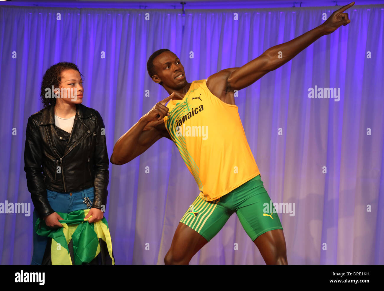 Sorcha Gavin poses with figure Usain Bolt waxwork figure launch at ...