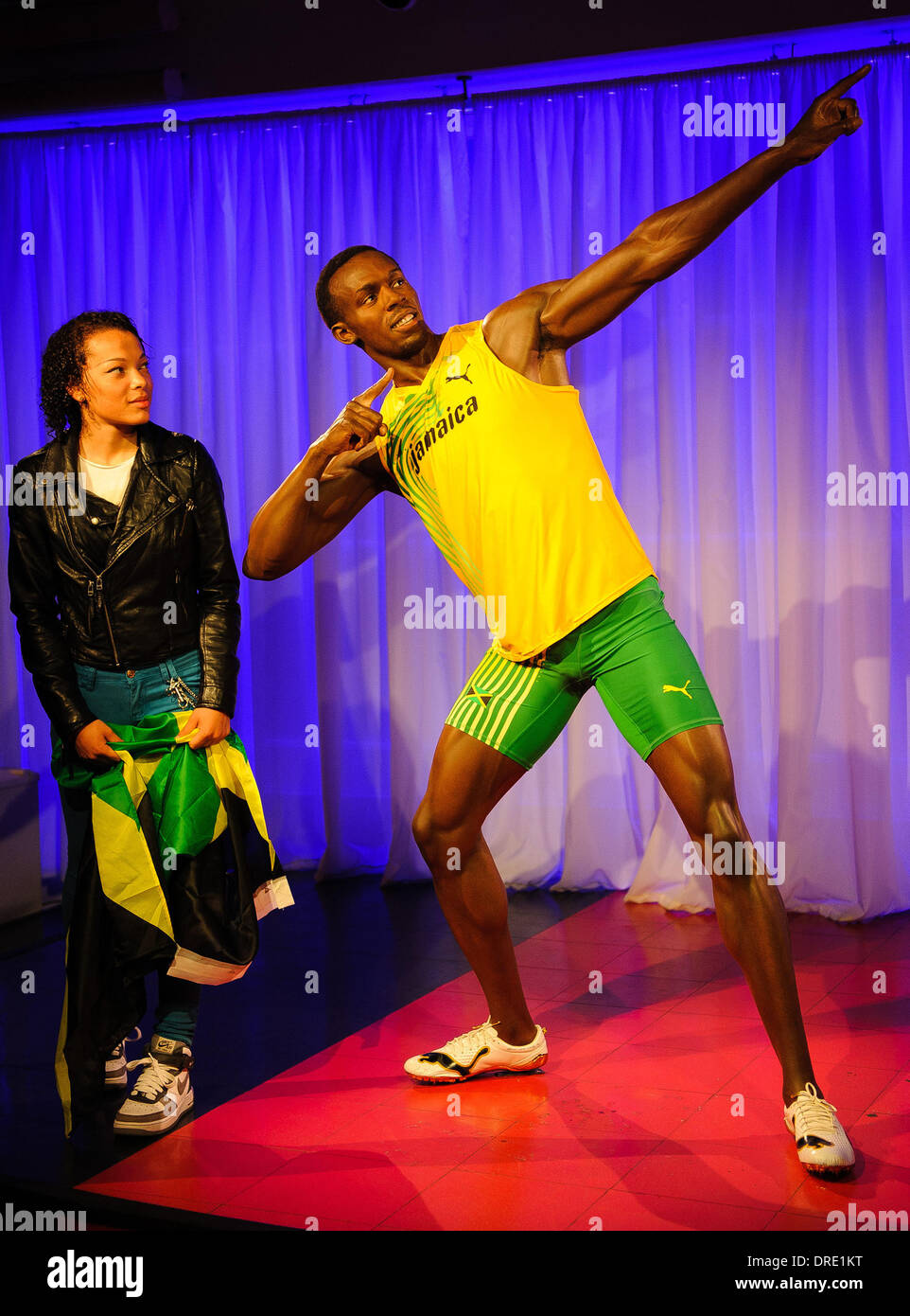 Sorcha Gavin poses with figure Usain Bolt waxwork figure launch at ...