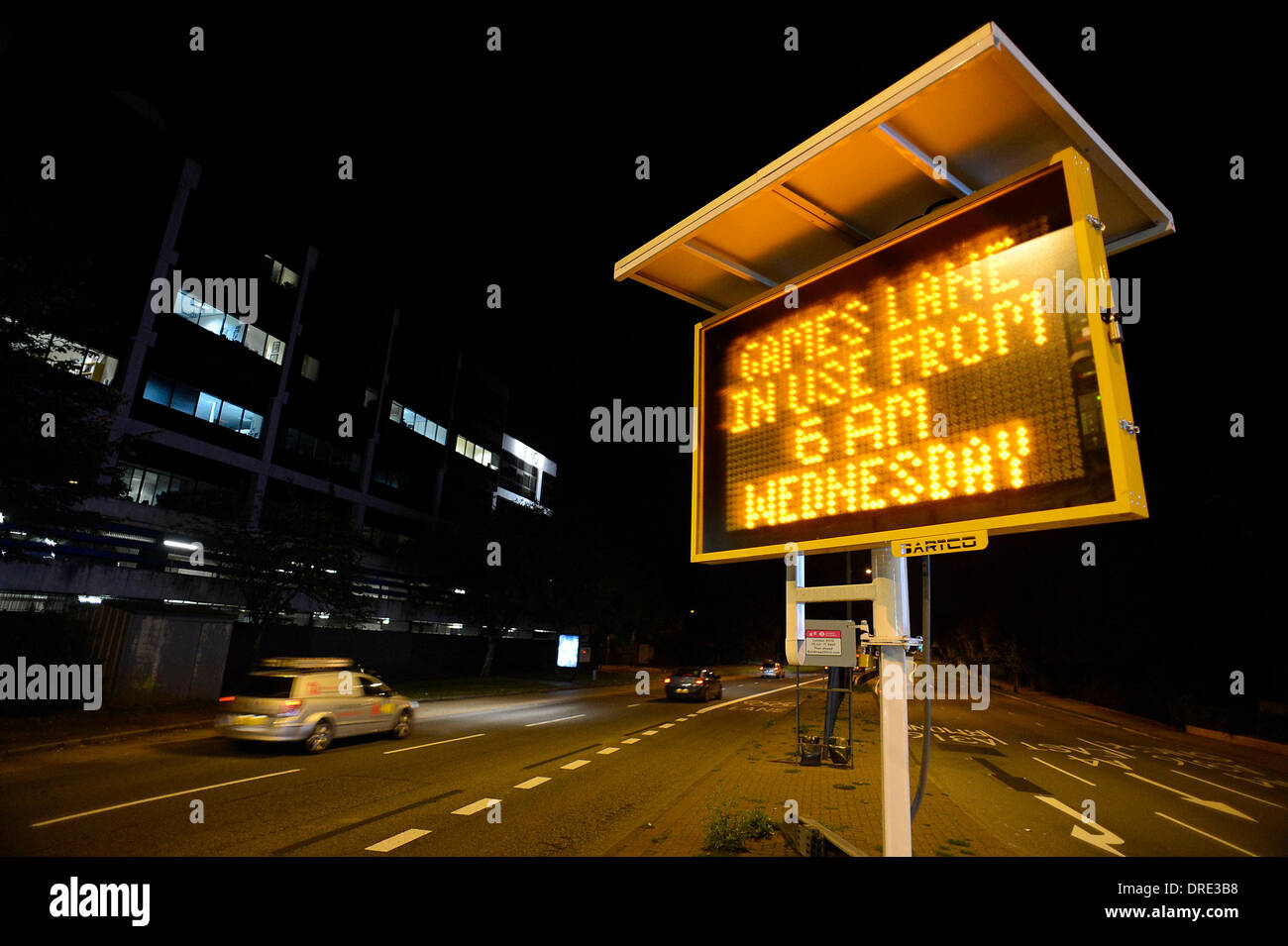 An Olympic Lane traffic sign on the A4 announces the time and day when ...