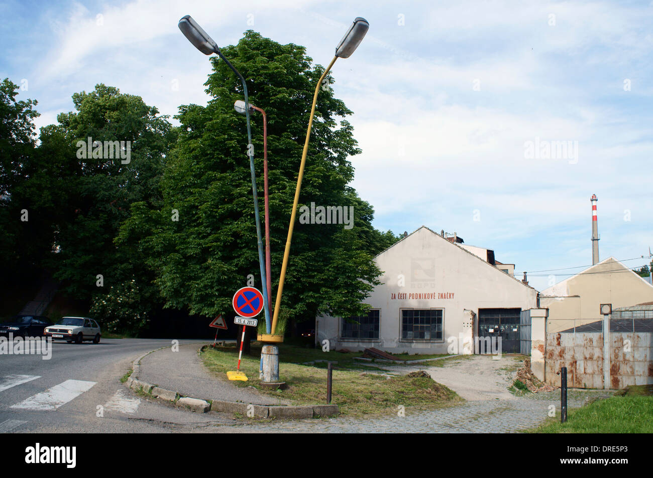 BOPO Trebic buildings, logo, street lamp Stock Photo - Alamy