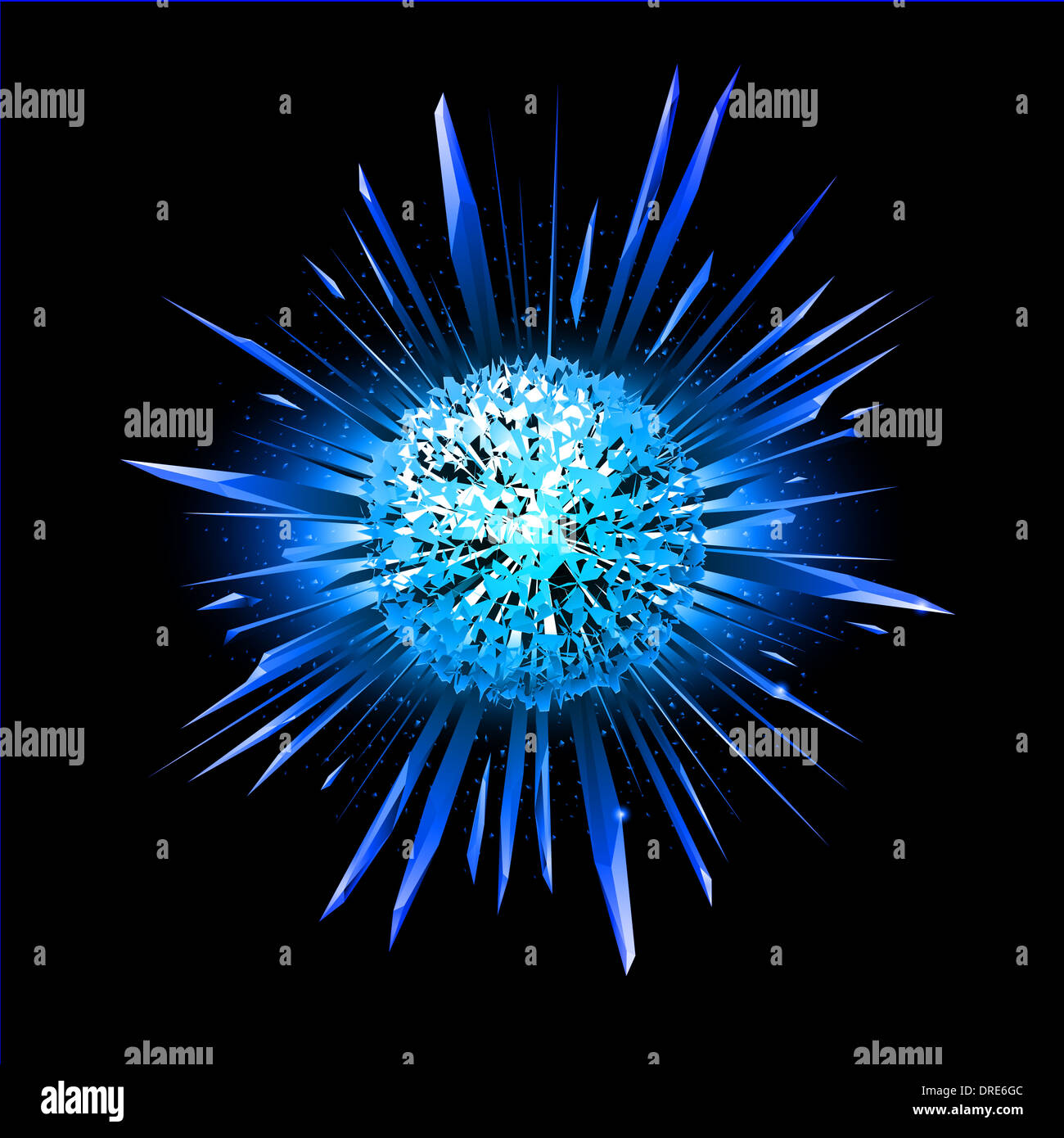 Explosion of blue star with its fragments flying apart. Illustration on ...
