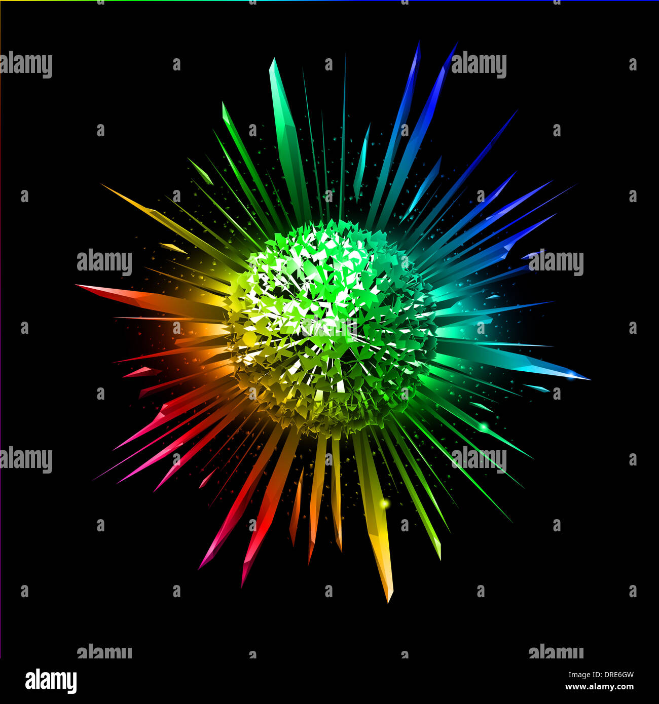 Explosion of colorful star with its fragments flying apart ...