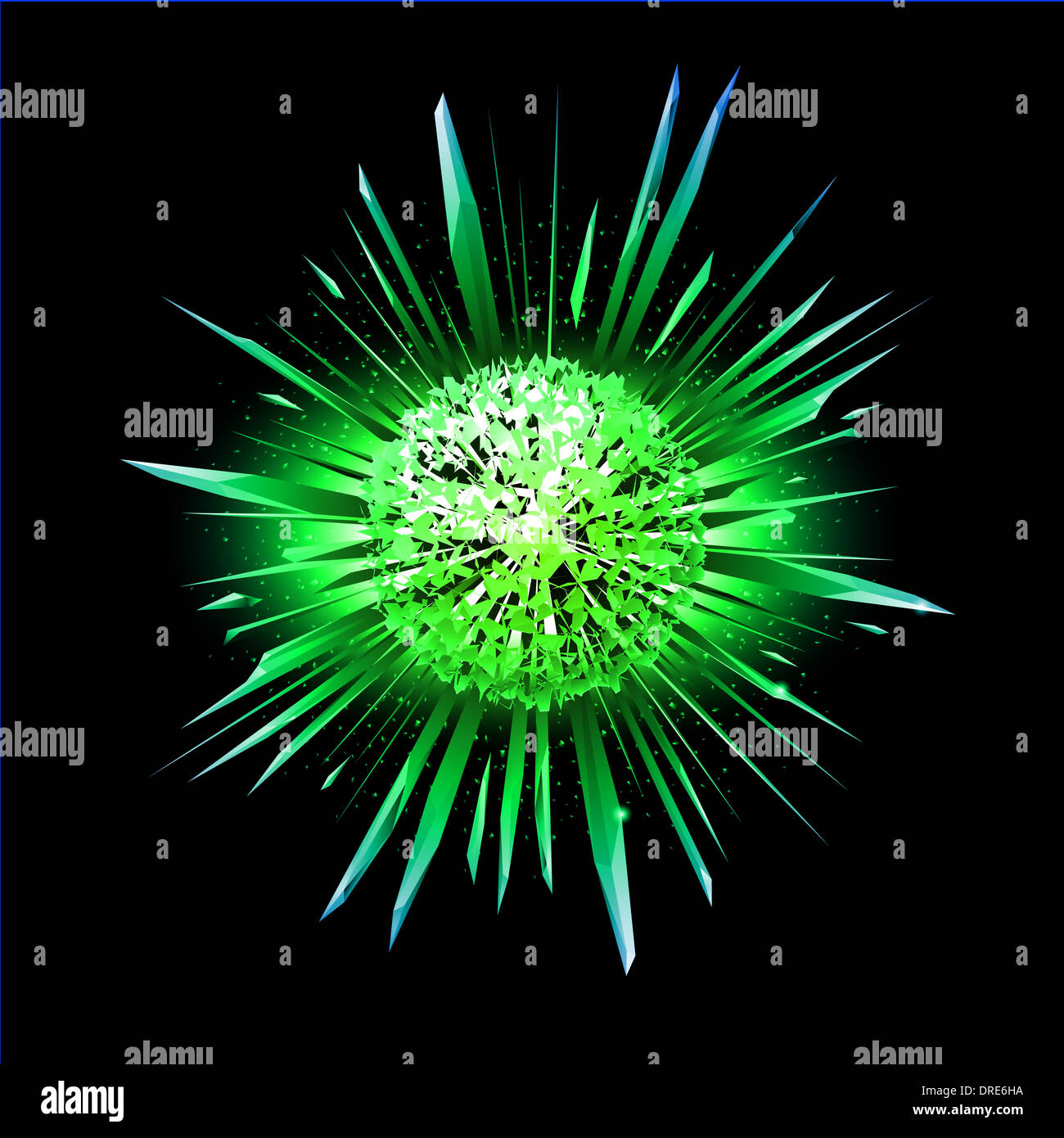 Explosion of green star with its fragments flying apart. Illustration ...