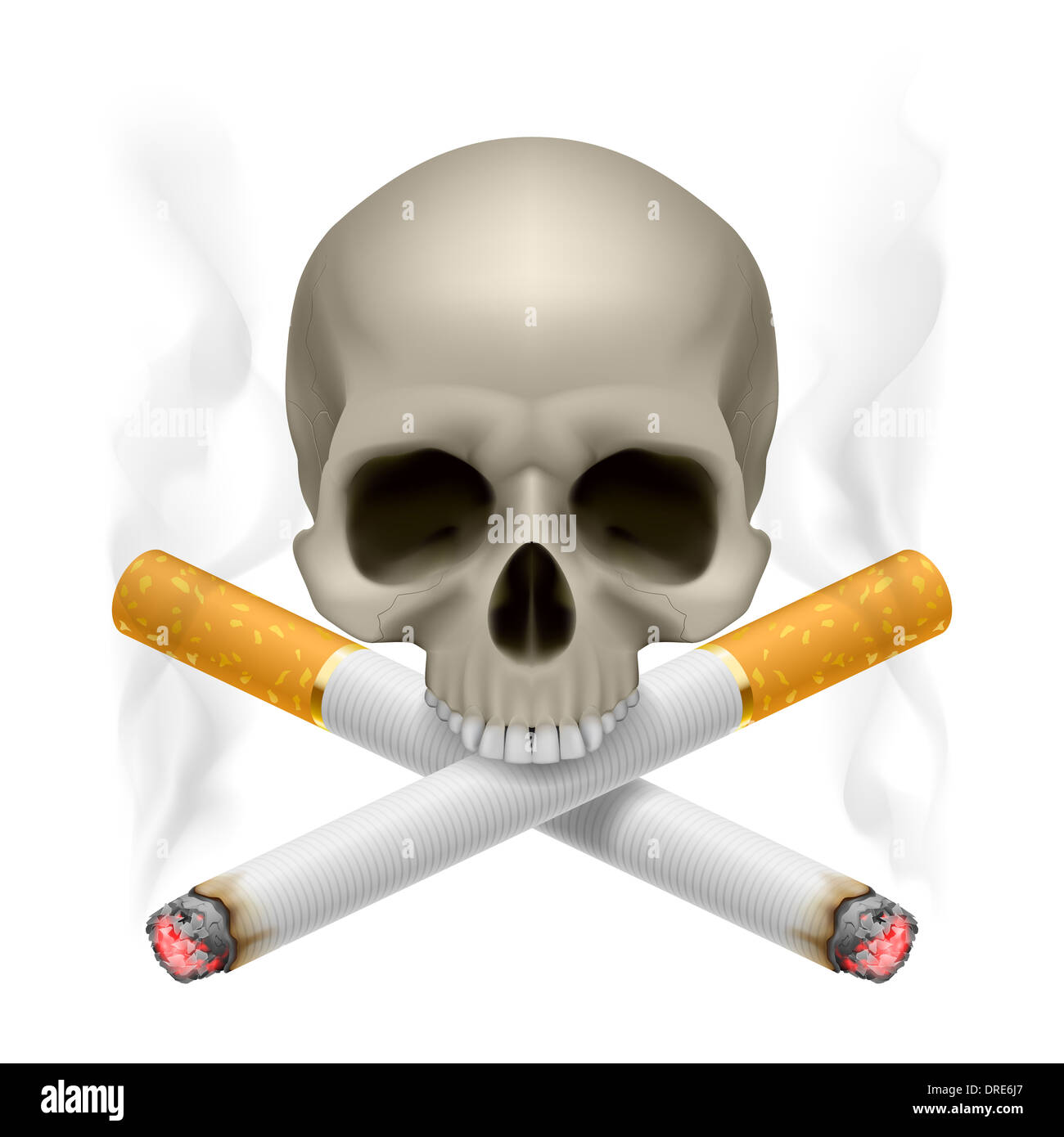 Skull with crossed cigarettes as symbol of smoking danger Stock Photo ...