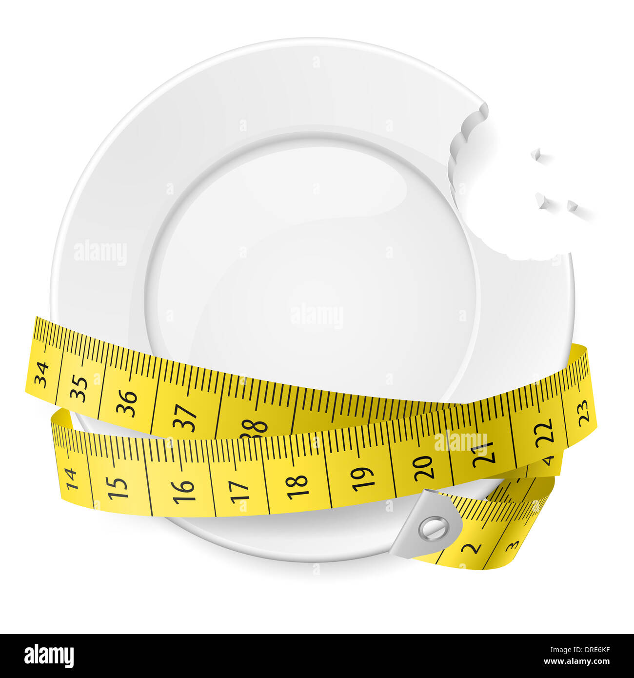 Bitten plate with measuring tape. Diet concept Stock Photo - Alamy