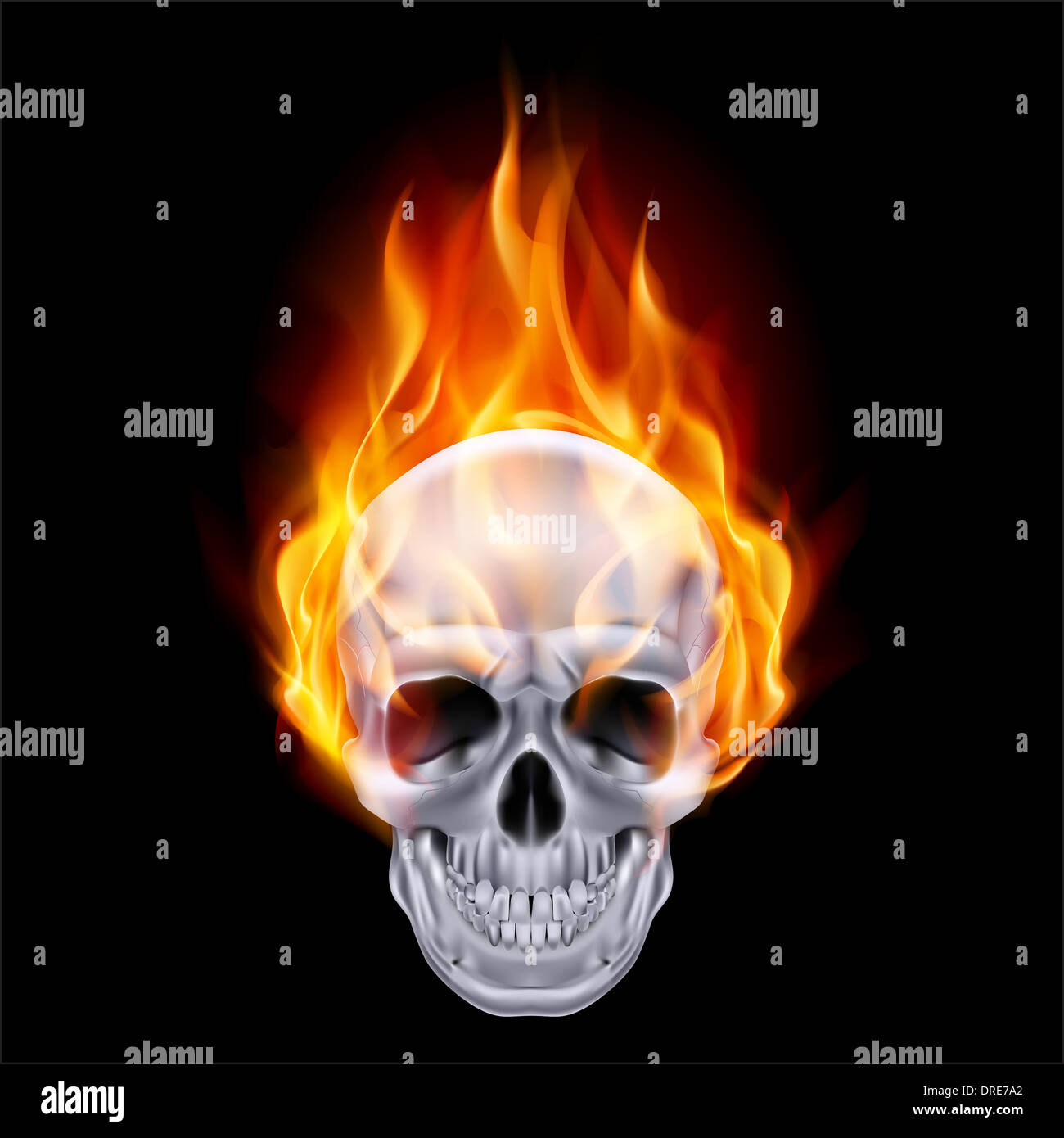 Illustration of chrome fire skull on black background Stock Photo - Alamy