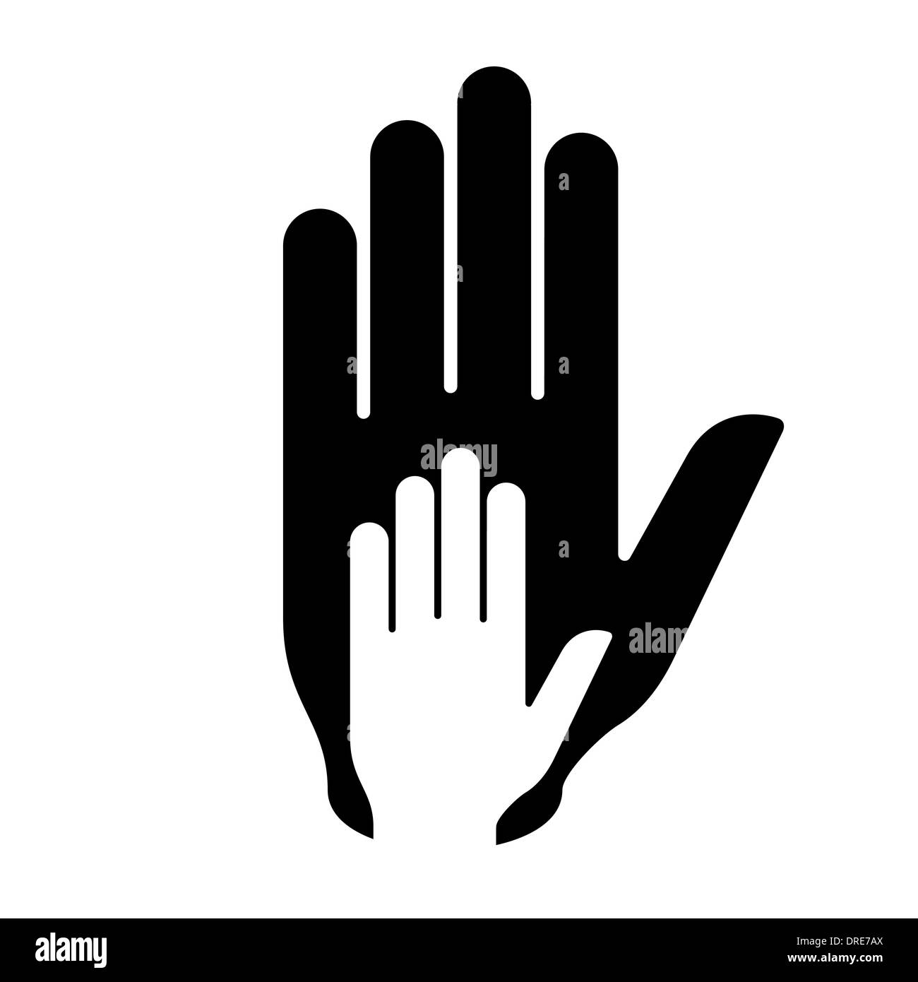 Hand in hand illustration in black-and-white. Help, assistance and ...