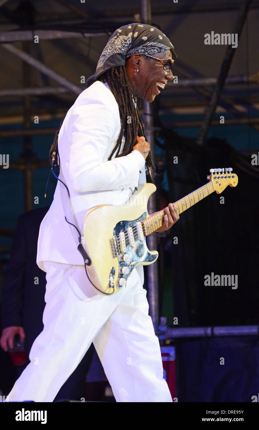 Nile Rodgers performing live during a free concert at Lincoln Center ...