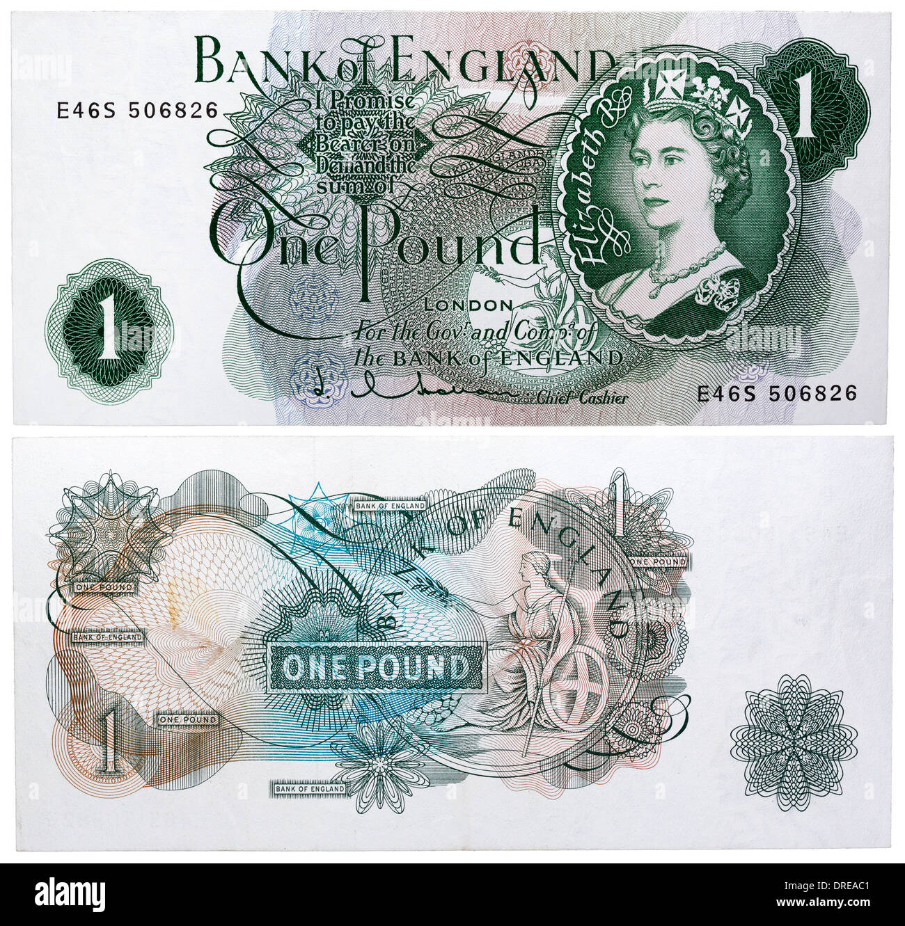 1 Pound banknote, Queen Elizabeth II and Seated Britannia, UK, 1962 ...